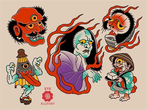 Japanese Ghost Yokai Tattoo Flash Sheet Wall Art Digital Download Etsy