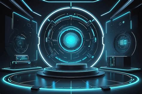 Premium Photo Futuristic Circle 3d Lab Stage With Hud Elements For Ui