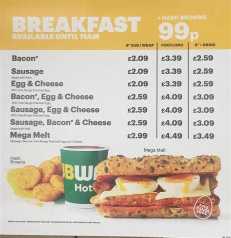 Subway Menu