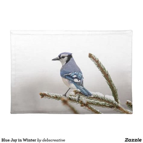 Blue Jay In Winter Brown Placemats Placemats Blue Jay