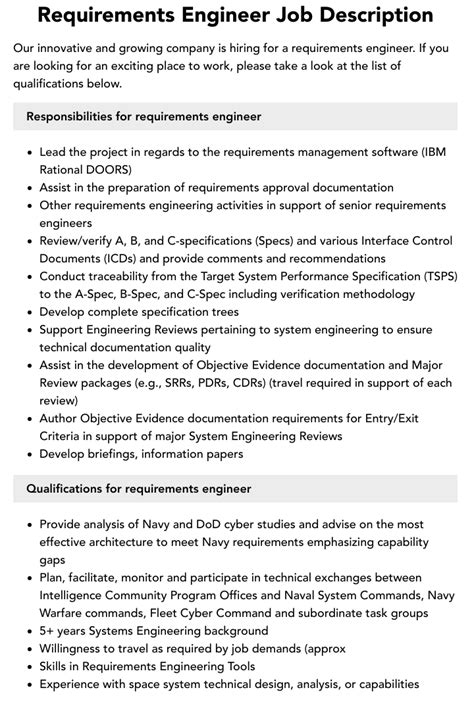 Requirements Engineer Job Description Velvet Jobs