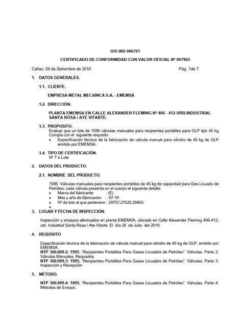 Certde 4052 Valv Tipo 45 Para Recip Glp Pdf Cobre Calibración