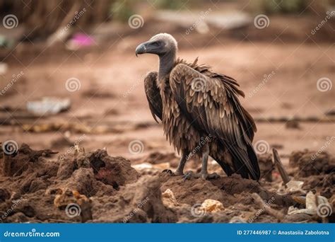 Vulture Bird Scavenging On A Carcass Generative Ai Stock Illustration