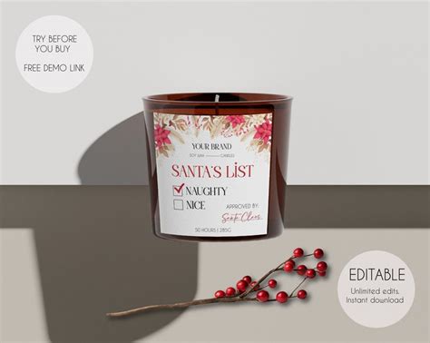 Printable Christmas Candle Label Template Editable Christmas Candle