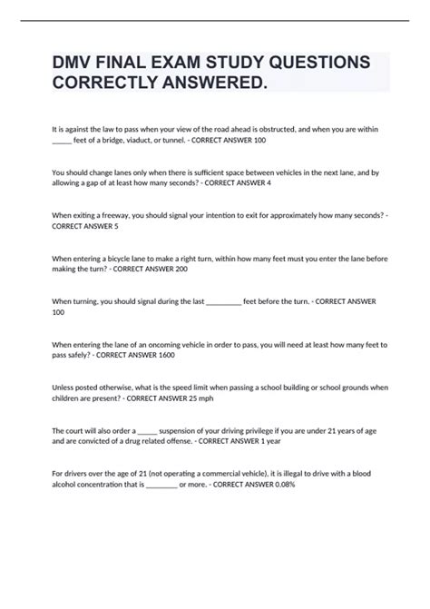 Dmv Final Exam Study Questions Correctly Answered Dmv Stuvia Us