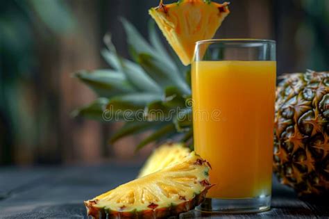 Glass Of Pineapple Juice With A Slice And Whole Pineapple Stock Image