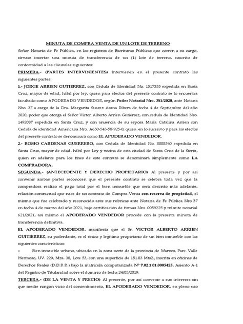 Minuta De Transferencia De Inmueble Pdf Derecho Civil Common Law