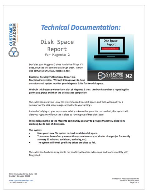 Magento Extension Disk Space Report Customer Paradigm