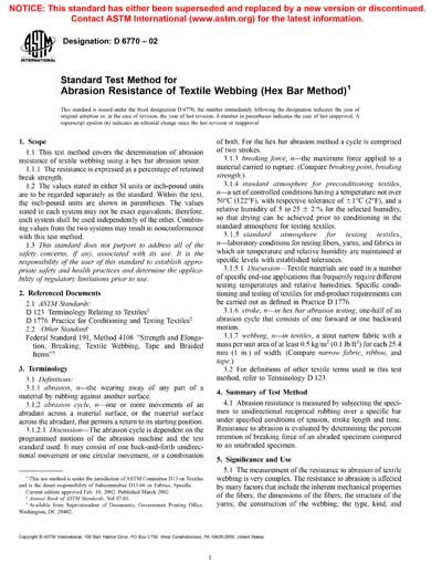 ASTM D Standard Test Method For Abrasion Resistance Of Textile Webbing Hex Bar Method