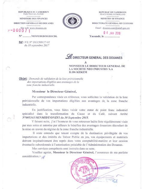 Demande De Validation De La Liste Prévisionnelle Des Importations