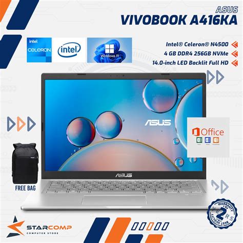 Jual Asus Vivobook A416ka Celeron N4500 4gb 256gb Ssd 14 Fhd W11 Ohs
