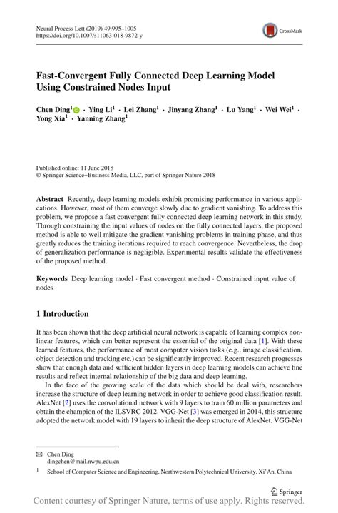 Fast Convergent Fully Connected Deep Learning Model Using Constrained