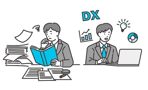 Dx 사업가 It 정장 Dx 컨설팅 세트로 작업이 더욱 효율적이 된 사업가의 벡터 일러스트 레이 션 자료 사무실에 대한 스톡