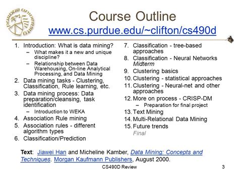 Cs490d Introduction To Data Mining Prof Chris Clifton April 21 2004 Final Review Final Monday