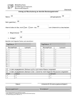 Fillable Online Lindengymnasium Oberstufe Antrag Auf Beurlaubung An Den