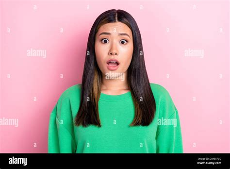 Portrait Photo Of Young Nervous Funny Japanese Girl Scared Unexpected