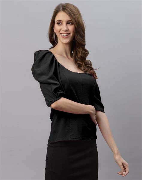 Black Puff Sleeve Top Leemboodi