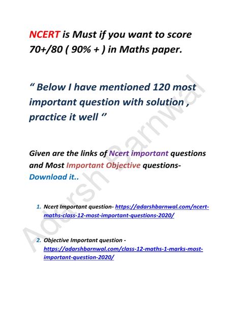 Maths Important Question Class 12 Pdf