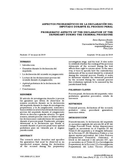 Declaración Del Imputado Pdf Procedimiento Criminal Evidencia Ley