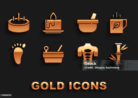 세트 사우나 양동이와 국자 찻잎 컵 대나무 마사지 스톤 테라피 발 마사지 박격포 유봉 사다리와 아로마 캔들 아이콘이있는 수영장 벡터 건강한 생활방식에 대한 스톡 벡터 아트