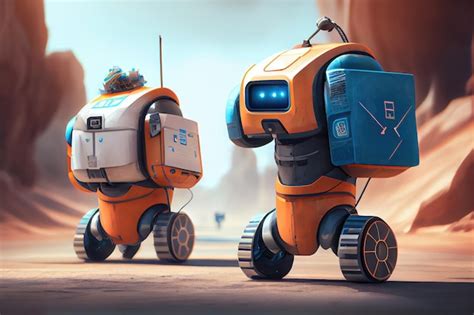 Premium Ai Image Team Of Futuristic Courier Robots Delivering