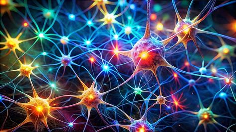 An Abstract Representation Of Brain Neurons With Colorful Glowing Synapses Connecting Premium