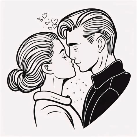 Premium Photo Black And White Coloring Sheet Kissing Couple Heart As