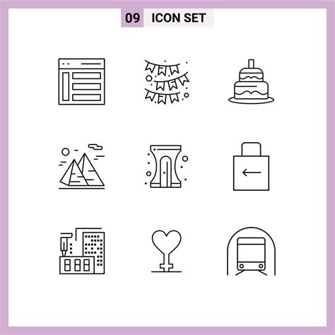 9 User Interface Outline Pack Of Modern Signs And Symbols Of Travel Nature Ribbon Hiking