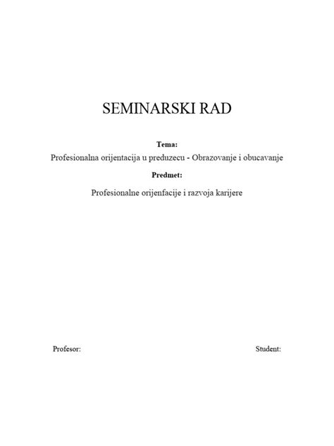 Profesionalna Orijentacija U Preduzecu Obrazovanje I Obucavanje Pdf