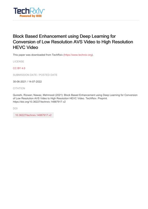Pdf Block Based Enhancement Using Deep Learning For Conversion Of Low