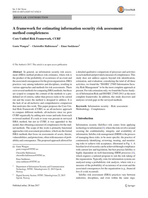 Paper A Framework For Estimating Information Security Risk Assessment Method Completeness