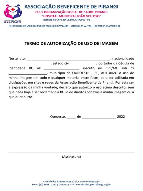 Termo De Autorização De Uso De Imagem Pdf