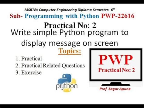 Python | Practical-2 | Write simple Python program to display message on screen | MSBTE | PWP ...