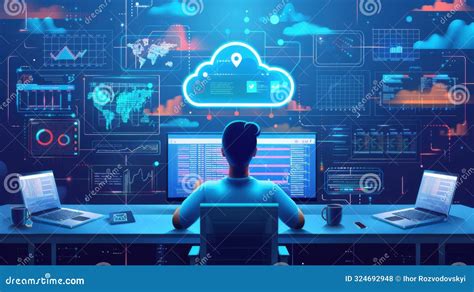data science ai and cloud data concept computer programmer stock