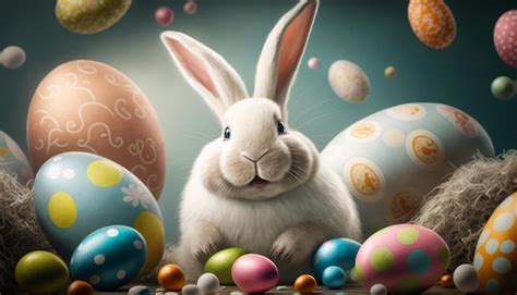 Osterhase Mit Vielen Bunten Ostereiern Bunte Ostereier Osterkonzept