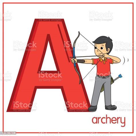 알파벳 문자와 양궁의 벡터 그림 A 어퍼 케이스 또는 영어 학습 연습 Abc에 대 한 대 문자 Archery