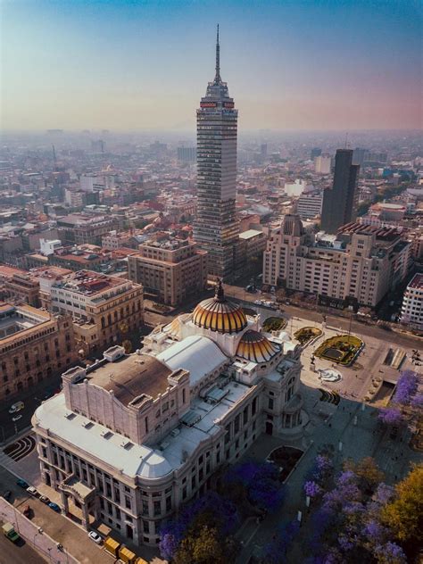 Aerial View Of Mexico City Downtown With The Palacio De Bellas Artes