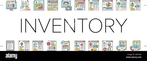 Inventory Analytics And Report Icons Set Vector Stock Vector Image