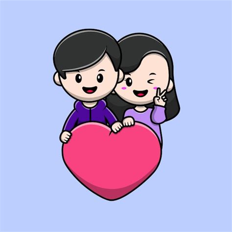 Schattig Paar Hart Cartoon Vector Pictogram Illustratie Premium Vector