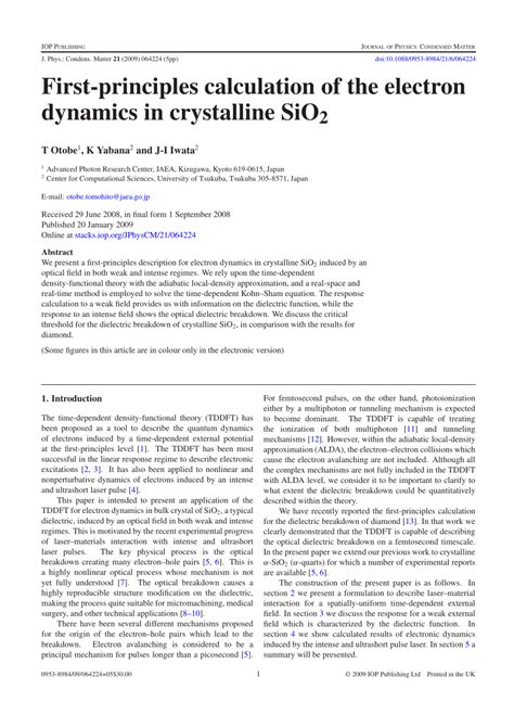 Pdf First Principles Calculation Of The Electron Dynamics In