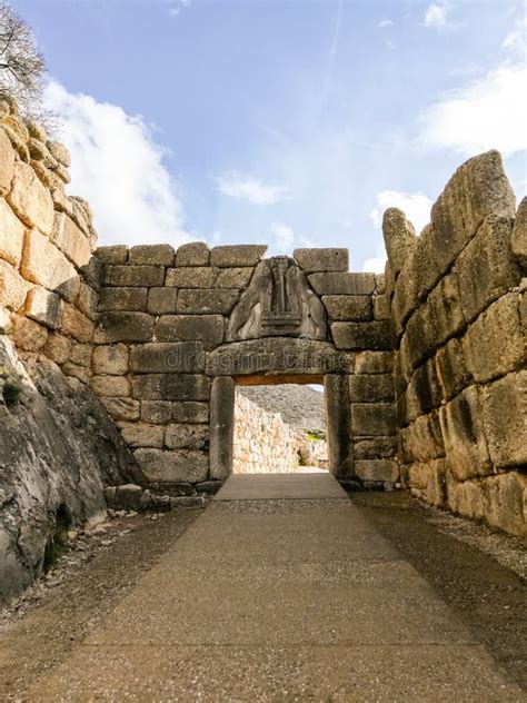 The Iconic Lion Gate At The Ancient Citadel Of Mycenae Greece Stock