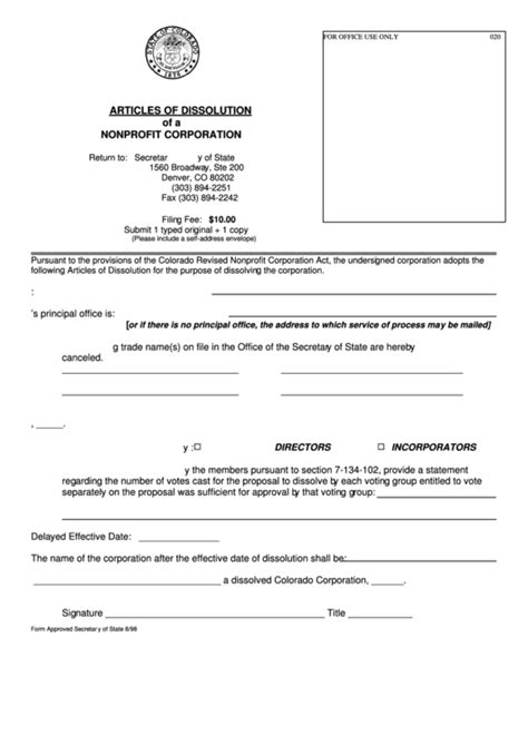 Articles Of Dissolution Template