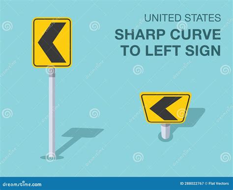Isolated United States Sharp Curve To Left Sign Front And Top View Stock Vector Illustration