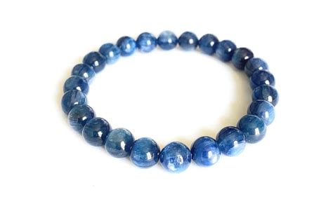Blue Kyanite Bracelet Gemstone Bead Stretch Bracelet Mens Bracelet