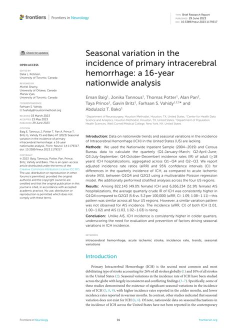 Pdf Seasonal Variation In The Incidence Of Primary Intracerebral