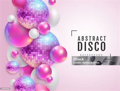 홀로그램 핑크 구와 디스코 볼 구와 3d 추상적 인 배경 디스코 볼 배경 디스코 파티 포스터 벡터 일러스트레이션 3차원 형태에 대한 스톡 벡터 아트 및 기타 이미지 Istock
