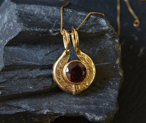 Gold Ruby Pendant Created Ruby Egyptian Pendant Red Round Etsy