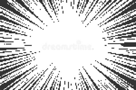 Comic Background With Pixel Pattern Speed Lines Explosion And Burst With Abstract Bitmap