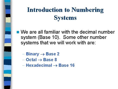 Number Systems And Binary Arithmetic Introduction To Numbering