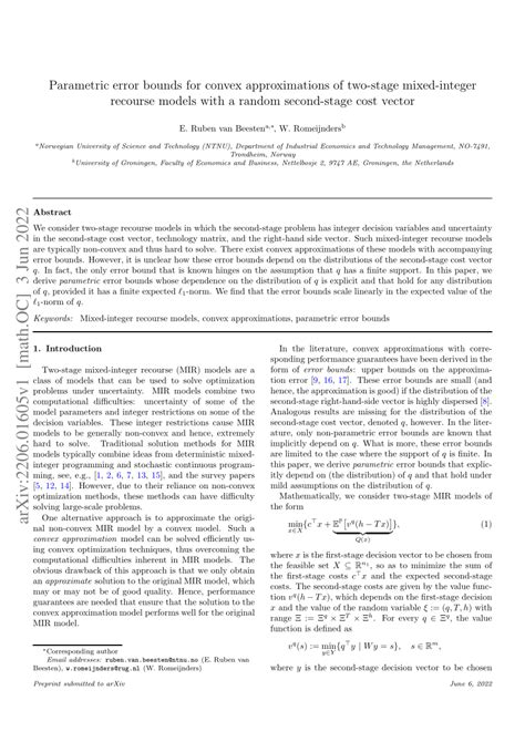 pdf parametric error bounds for convex approximations of two stage mixed integer recourse